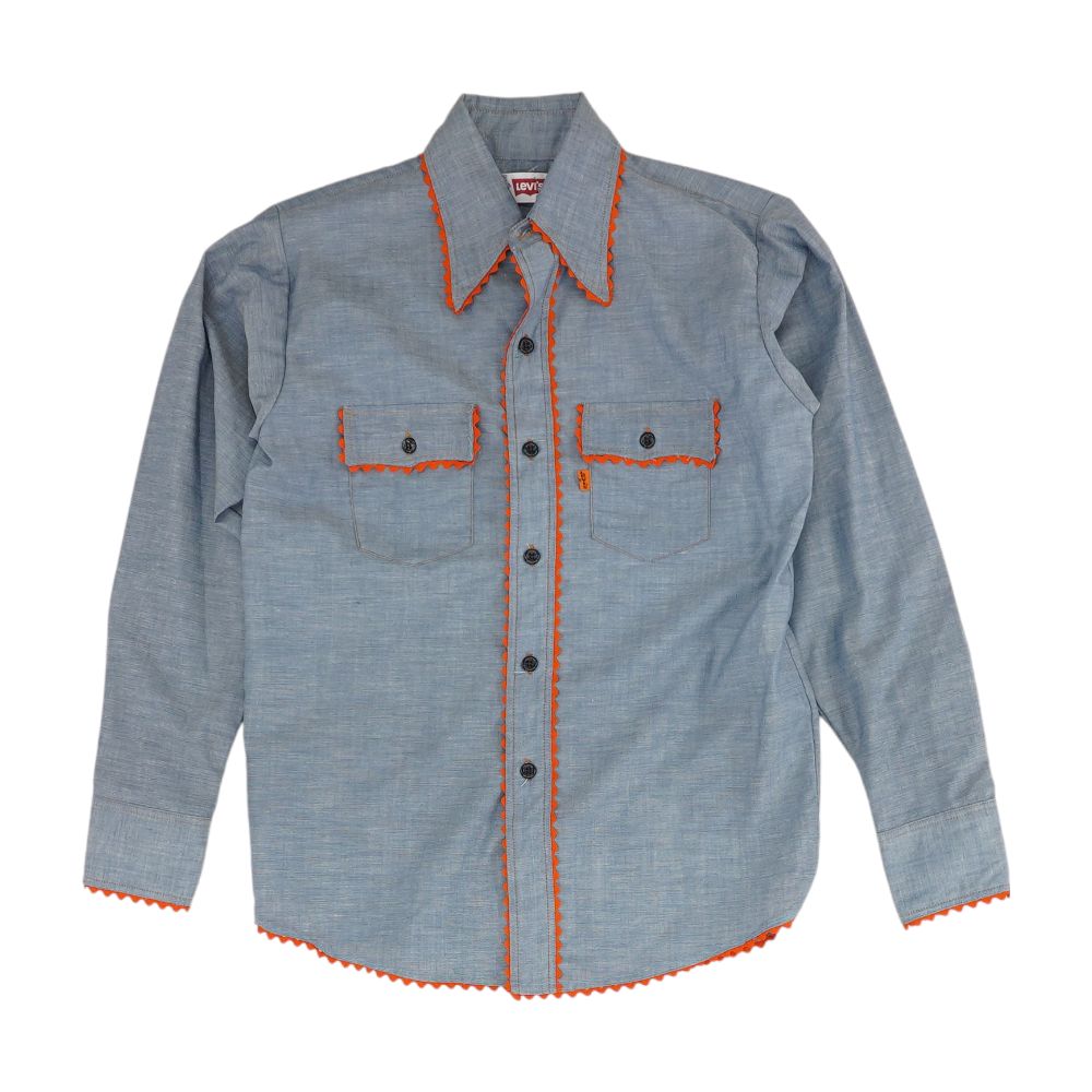 Vintage 1970's-1980's Orange Tab Scalloped-Trim Long Sleeve Button Dow – Unclaimed Baggage