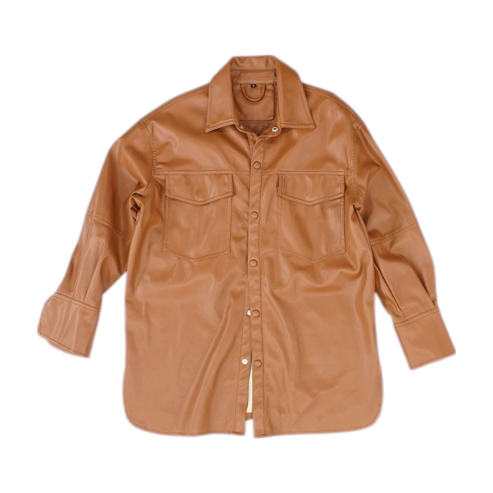 Brown Solid Faux Leather Jacket – Unclaimed Baggage