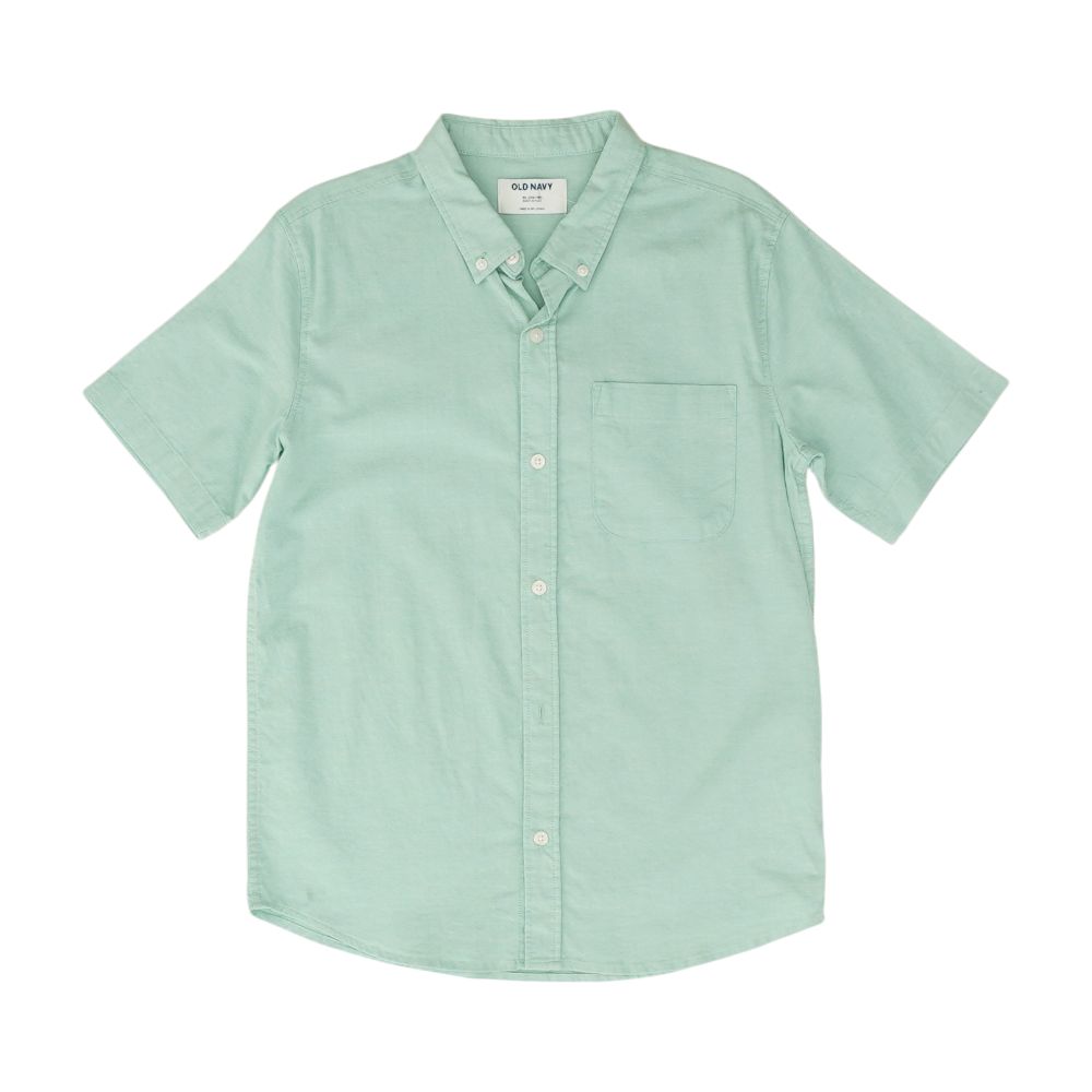 Green Solid Short Sleeve Button Down – Unclaimed Baggage