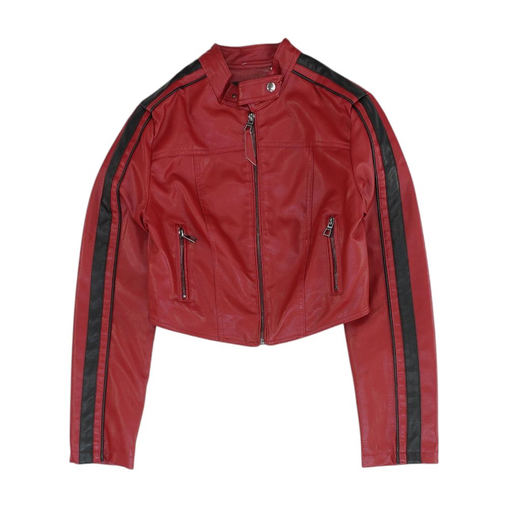Red Solid Faux Leather Jacket – Unclaimed Baggage