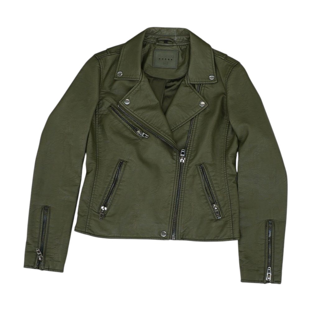 Green Solid Faux Leather Jacket – Unclaimed Baggage