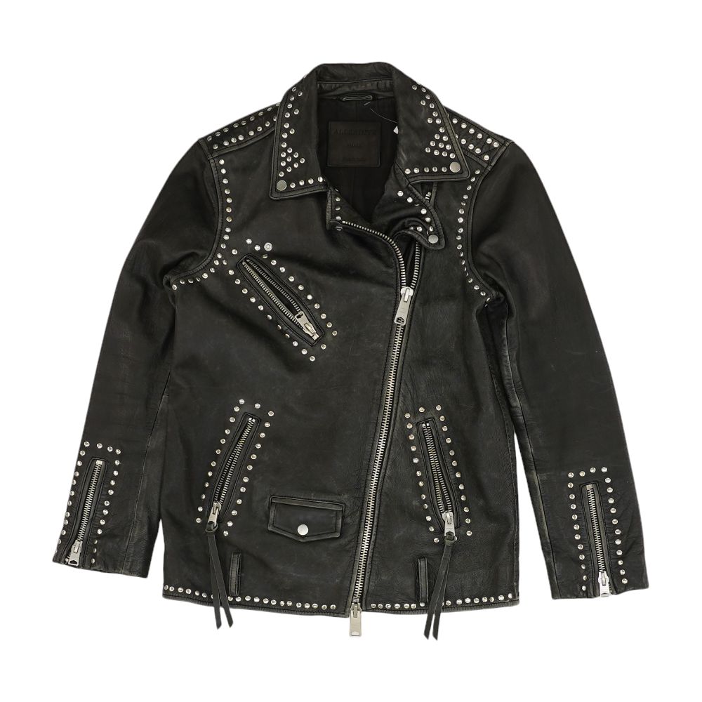 Charcoal Solid Studded Leather Jacket – Unclaimed Baggage