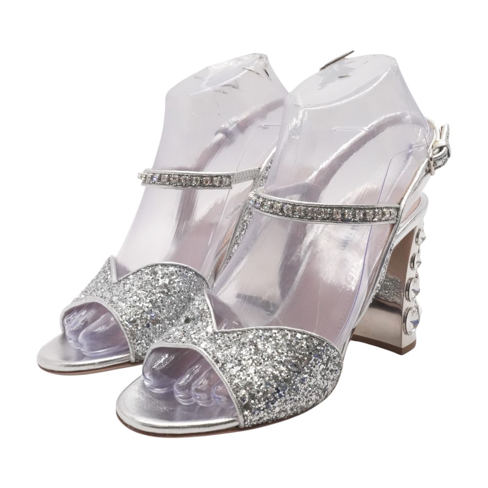 Silver Jeweled Block-Heel Glitter Slingback Block Heels – Unclaimed Baggage