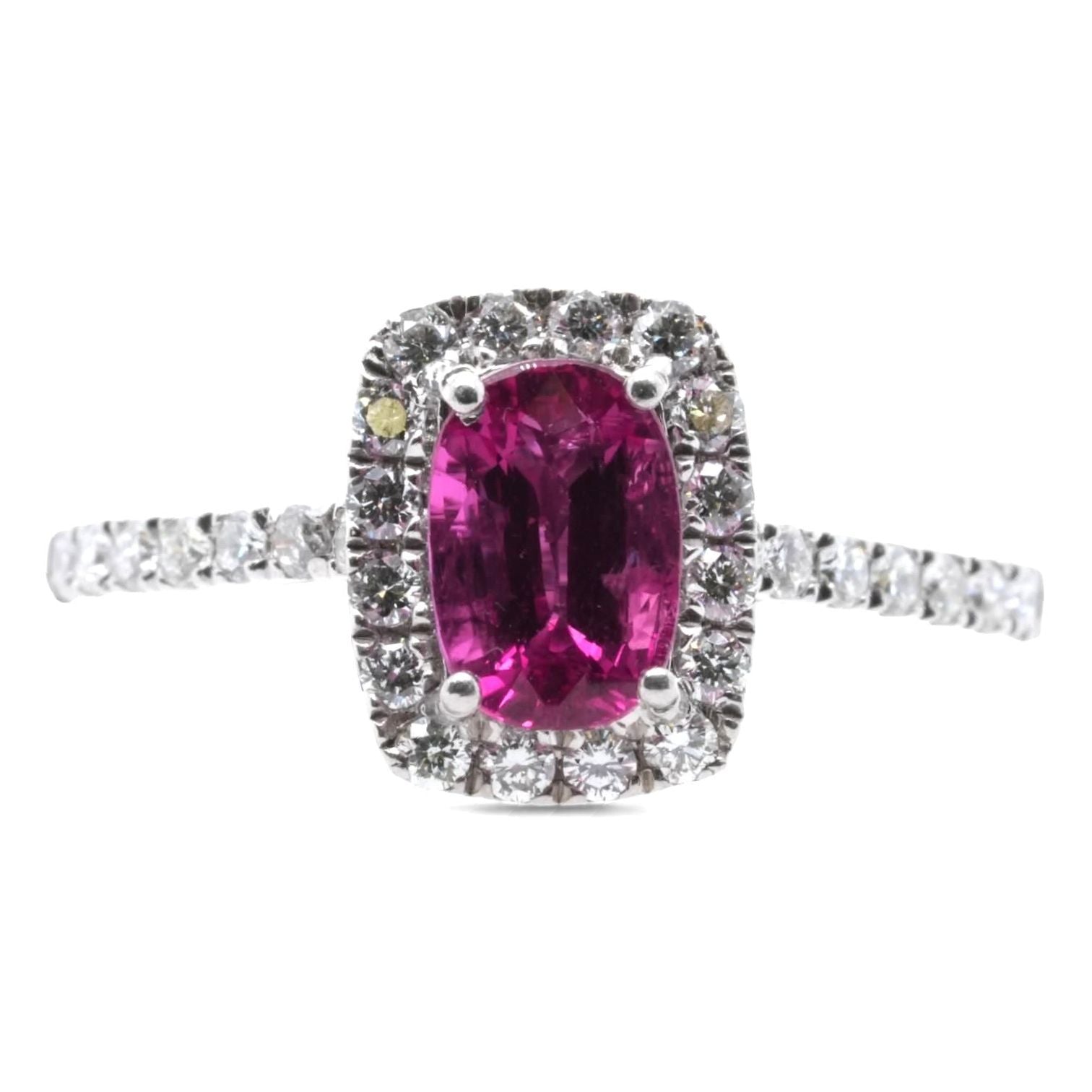 Platinum Four Prong Set Oval Natural Untreated Ruby With Diamond Halo ...