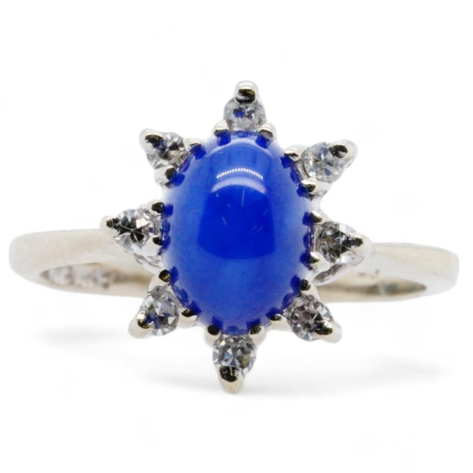 14K White Gold Vintage Linde Star Sapphire With Diamond Accents Ring ...