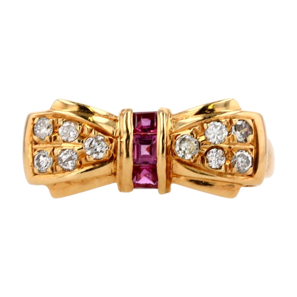 18K Gold Ruby And Diamond Vintage Style Bow Cocktail Ring – Unclaimed ...
