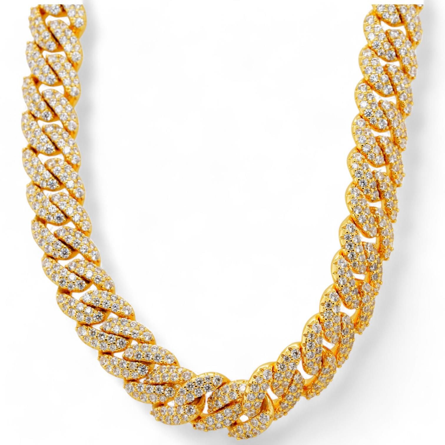 Gold Tone Iced Out Cuban Link Pendant Necklace – Unclaimed Baggage