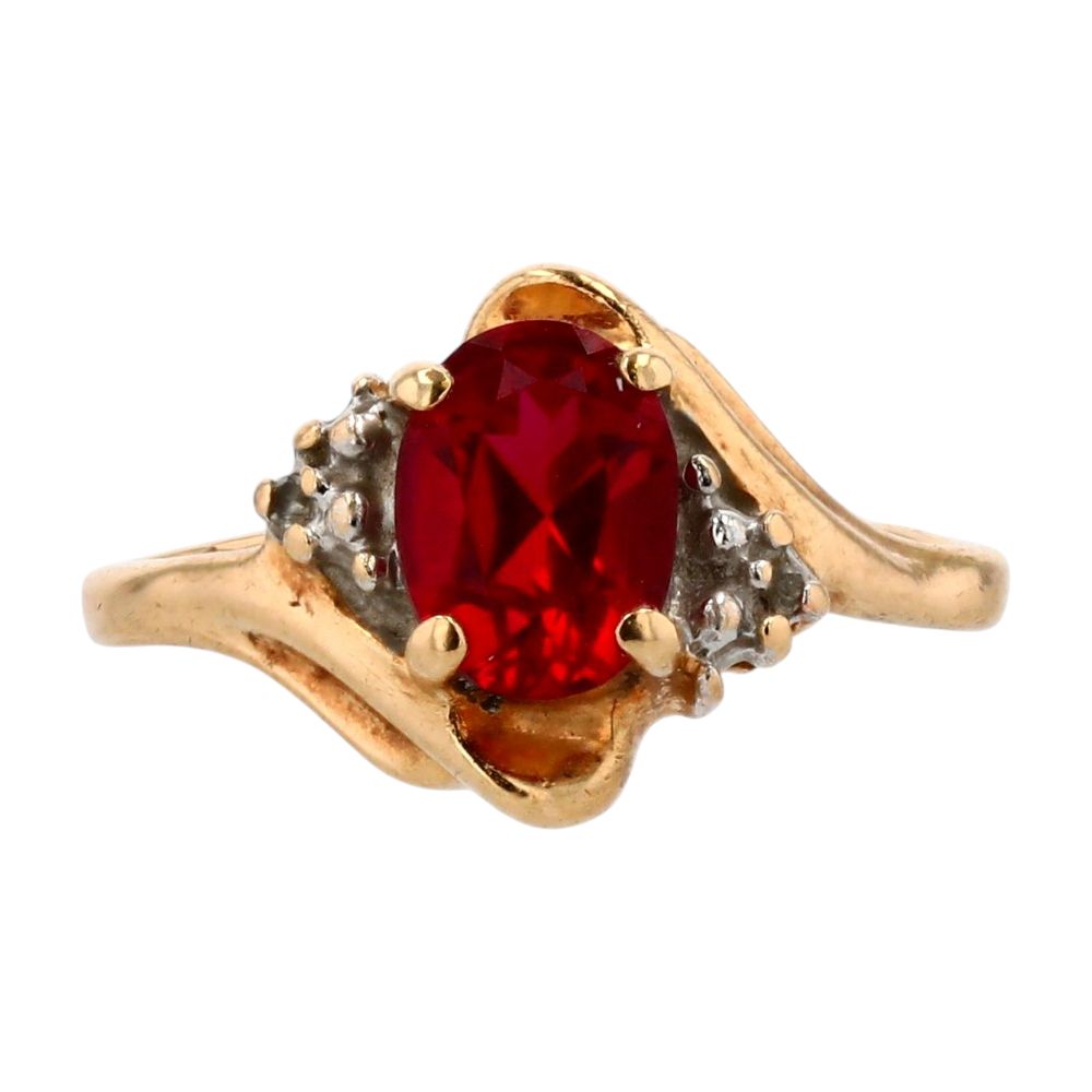 10K Gold Oval Red Stone Cocktail Ring W/ Diamond Accents – Unclaimed ...