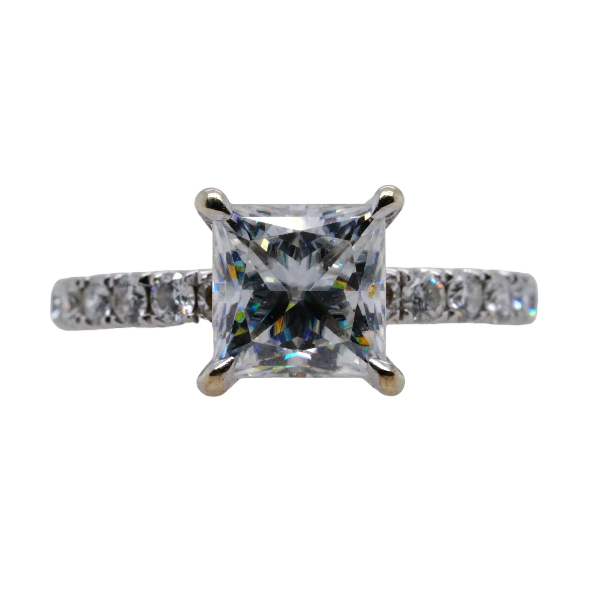 14K White Gold Princess Cut Moissanite Center Ring With Lab Grown Diam ...