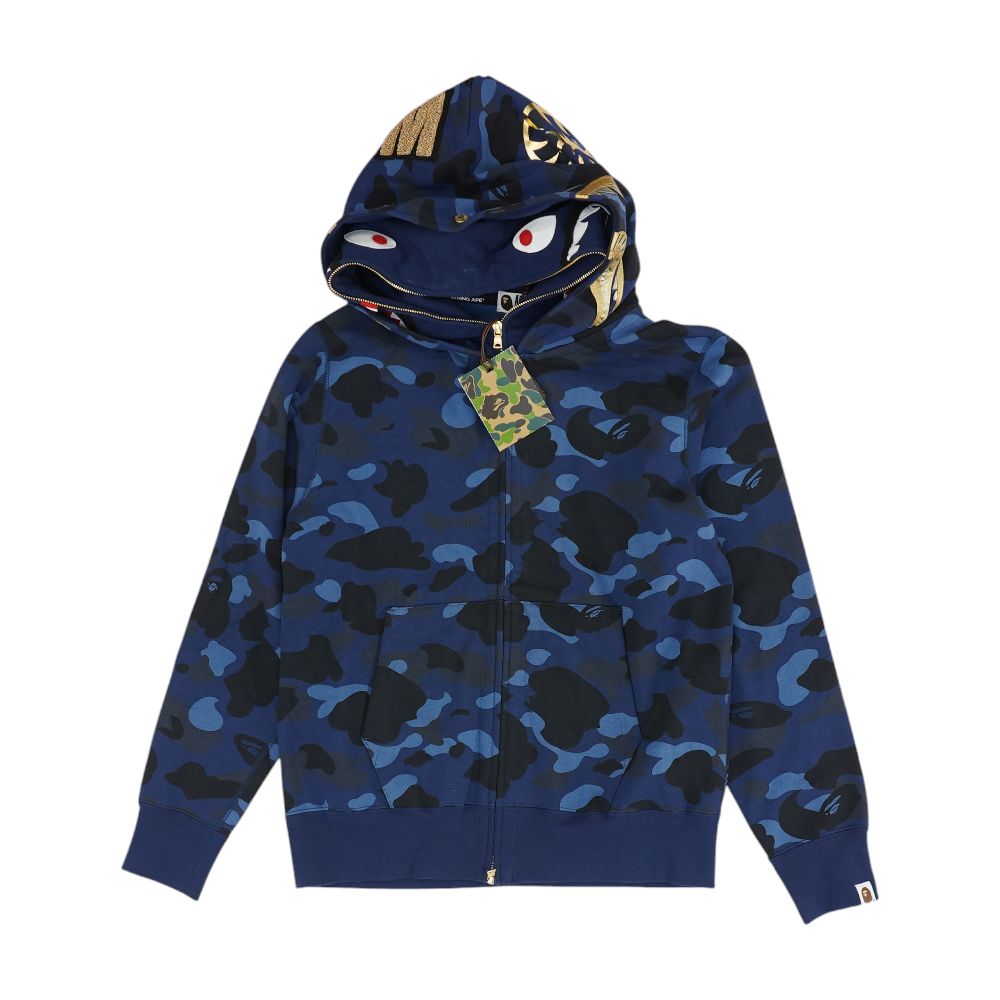 SS24 BAPE Navy Camo Double Shark Full Zip Hoodie – Unclaimed Baggage