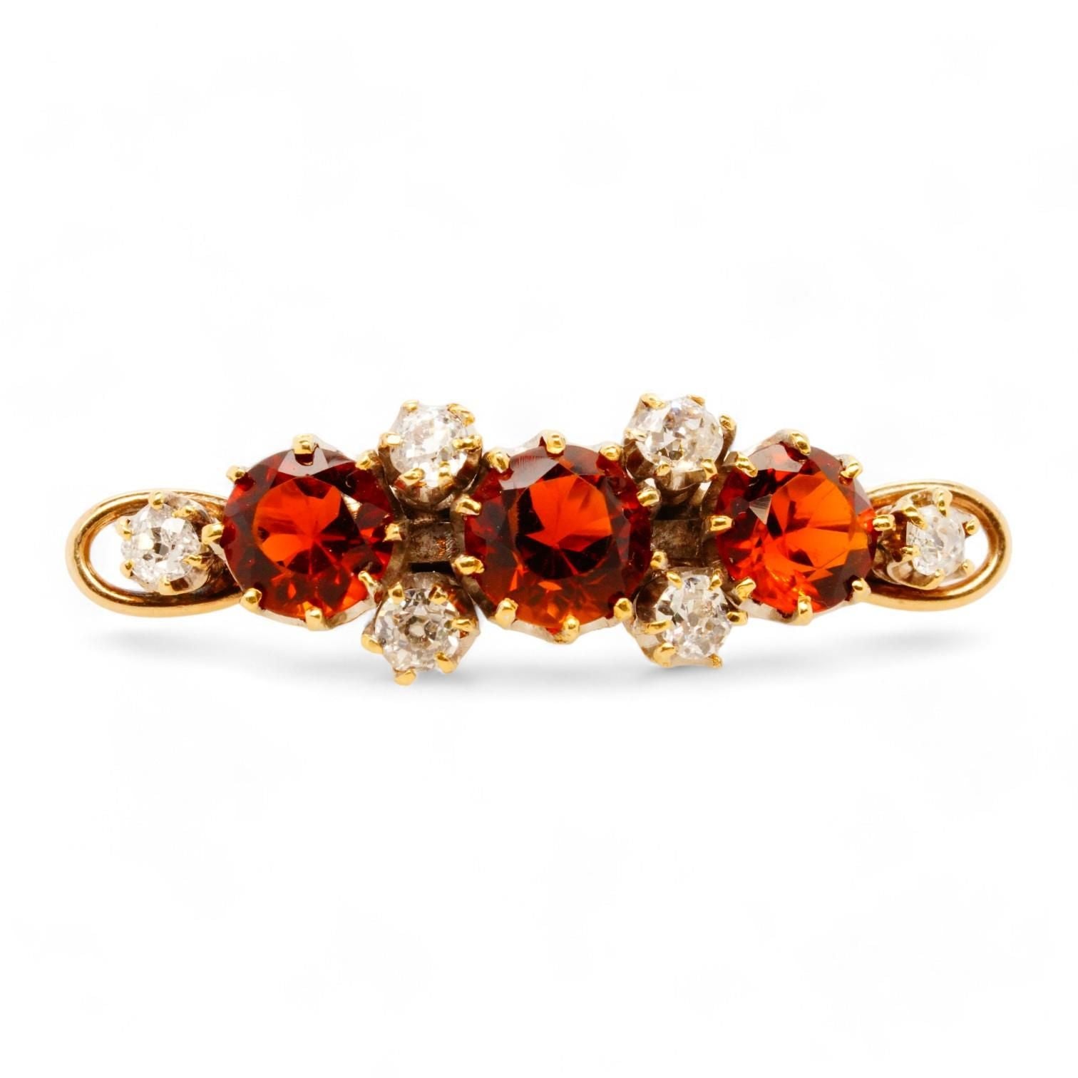 10K Gold Antique Style Orange Stones With Diamonds Pin – Unclaimed Baggage